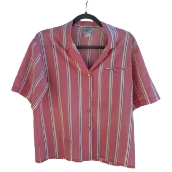 Koret | Tops | Vintage Koret Striped Button Up Blouse Pink And White ...